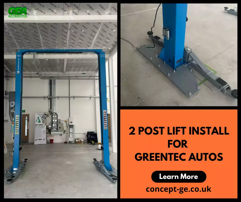 2 Post Lift Install - Greentec Autos in Manchester